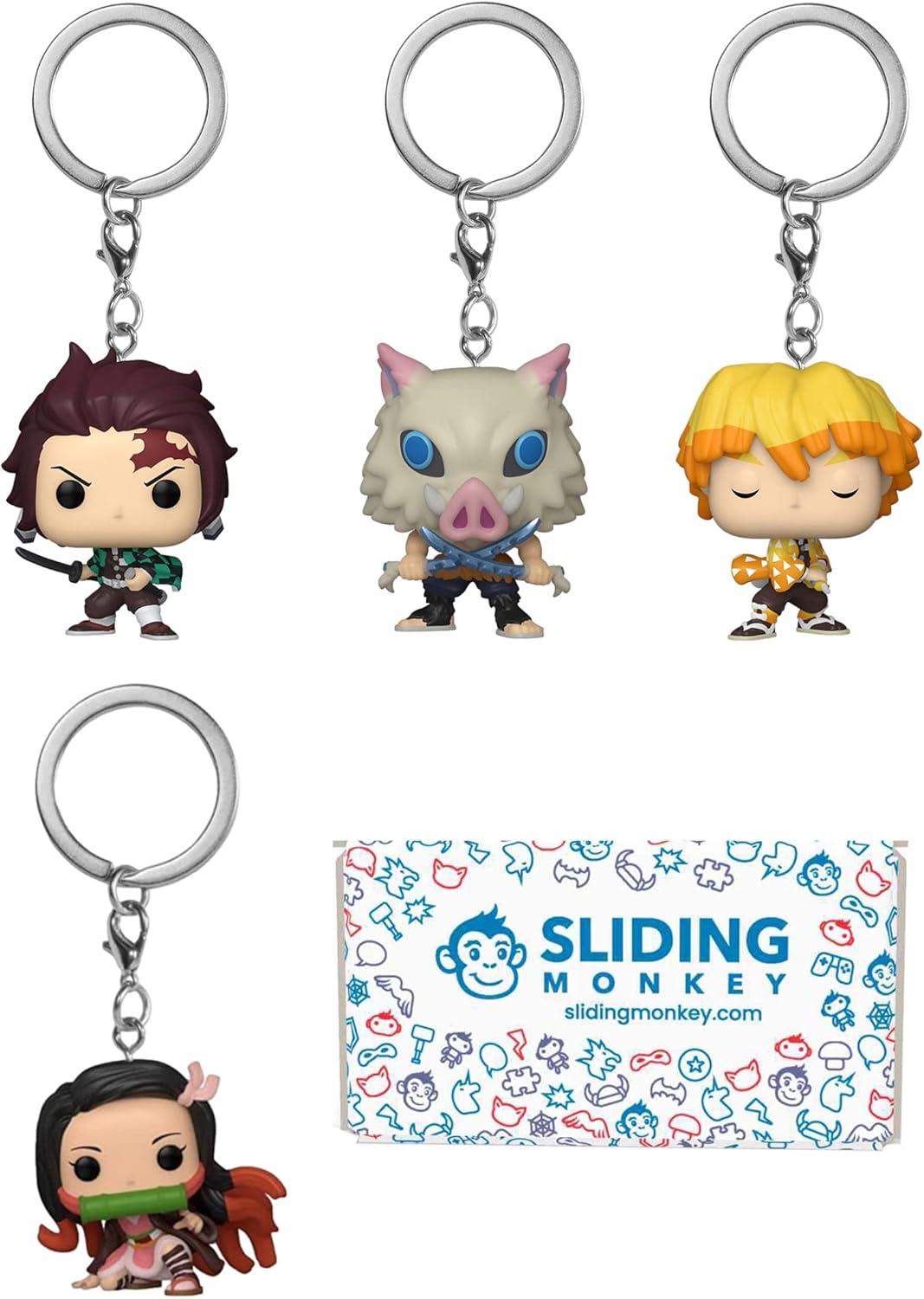 Amazon.com: Sliding Monkey Demon Slayer Funko Keychain 4 Piece Bundle ...