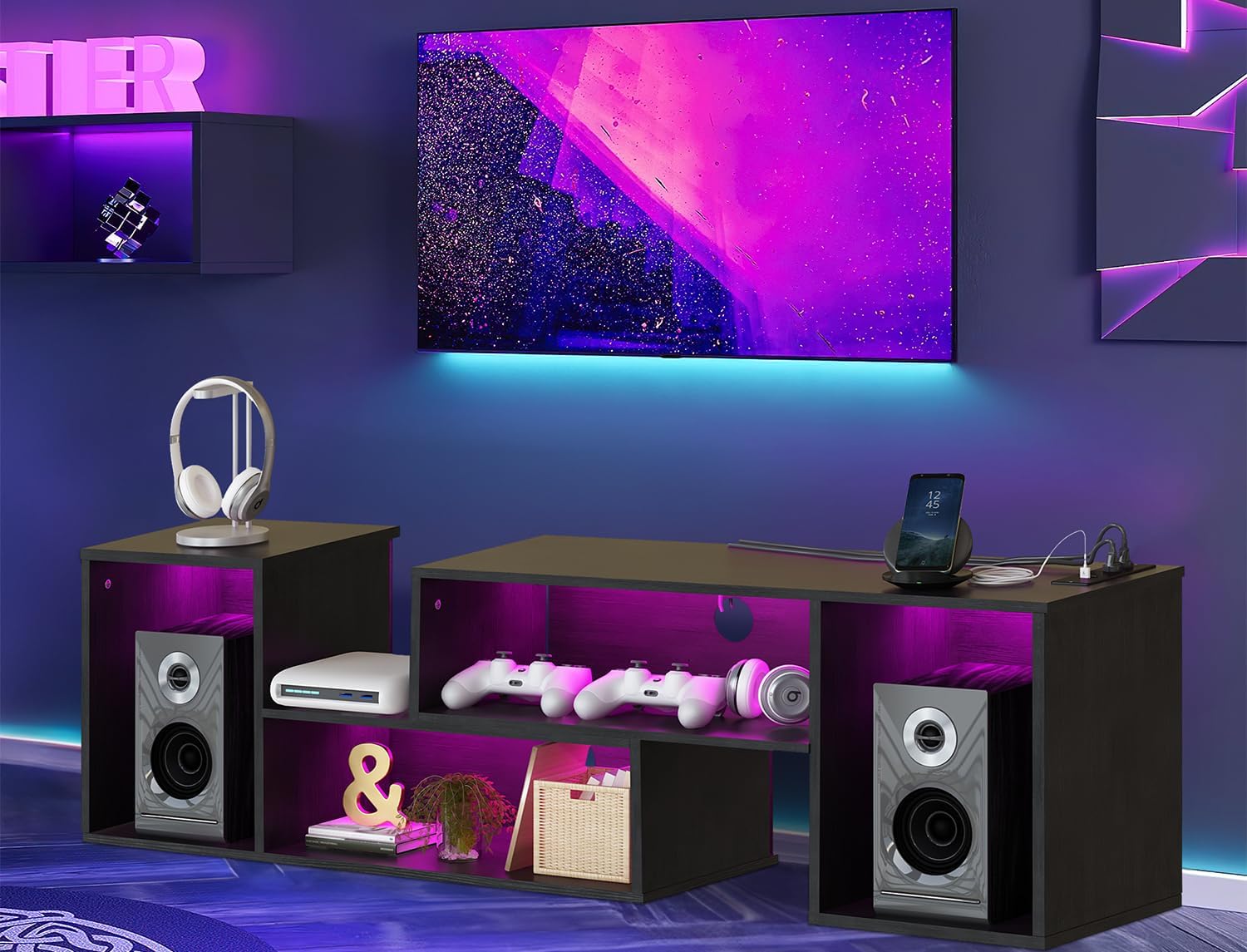 Amazon.com: Recaceik LED TV Stand, Modern L-Shaped Lighted TV Console ...