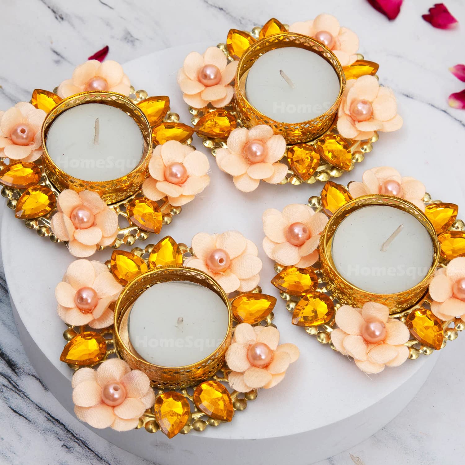 Buy HomeSquare Tealight Holder Decorative Diwali Diya with Artificial ...