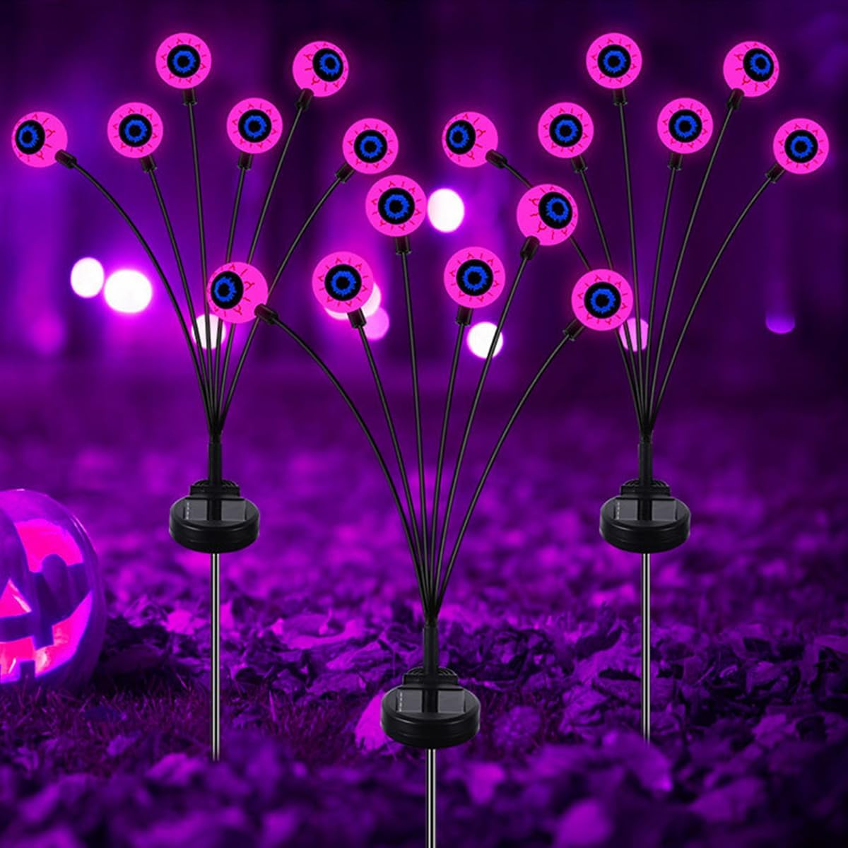 2 Packs 12LEDs Solar Eyeball Swaying Lights Halloween Outdoor Solar ...