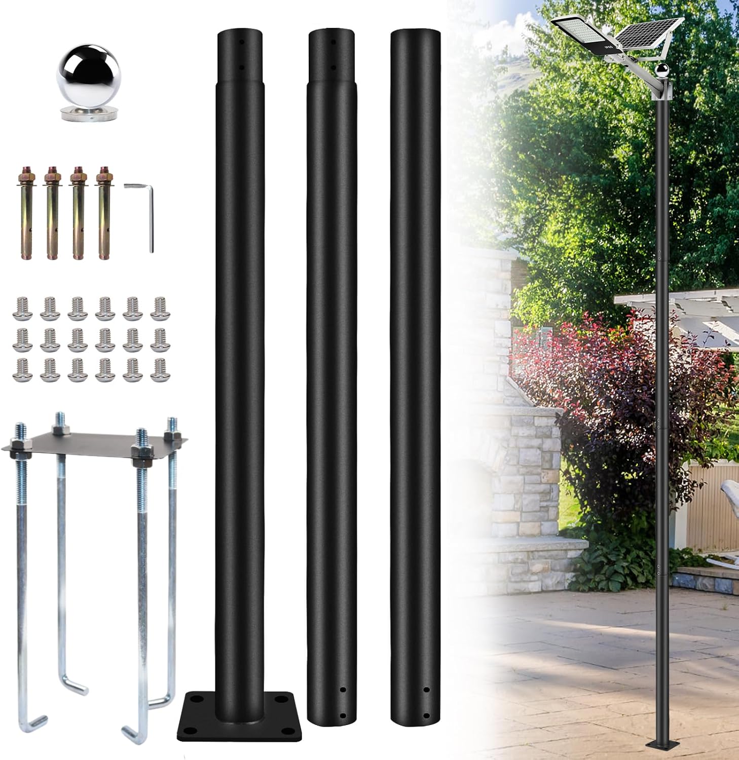 KAXIWEI Street Light Pole, Galvanized Heavy-Duty Metal Solar Street ...