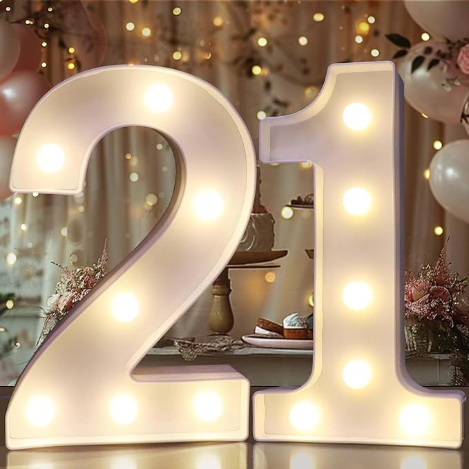 Decorative LED Light Up Numbers, 21st Birthday Decoration for Her Him ...