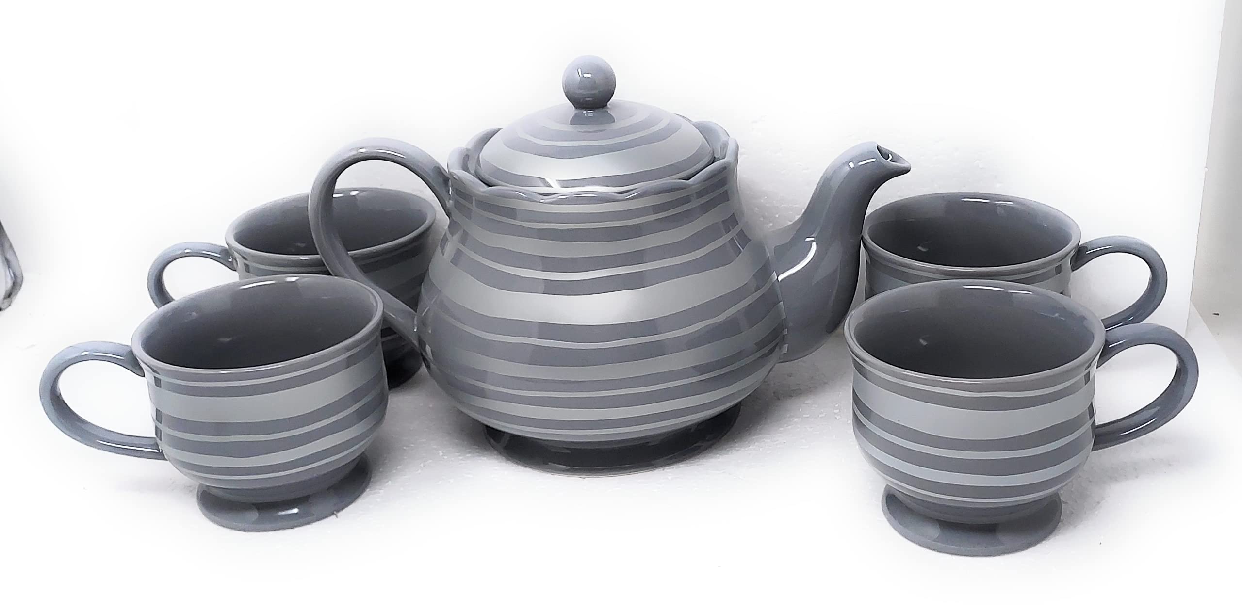 Amazon.com | Temp-tations 5-Piece Tea Set: Teapot and 4 cups (Gray ...