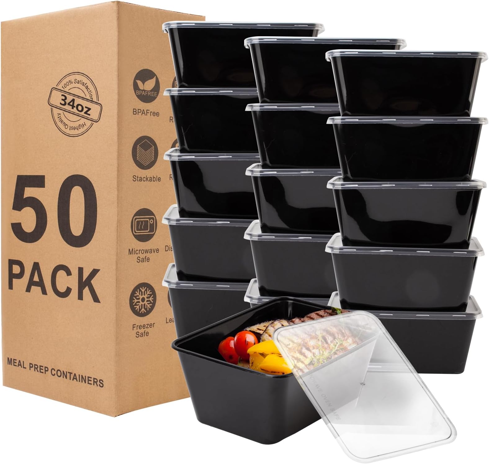 Amazon.com: 50-Pack Reusable Meal Prep Containers Microwave Safe Food ...