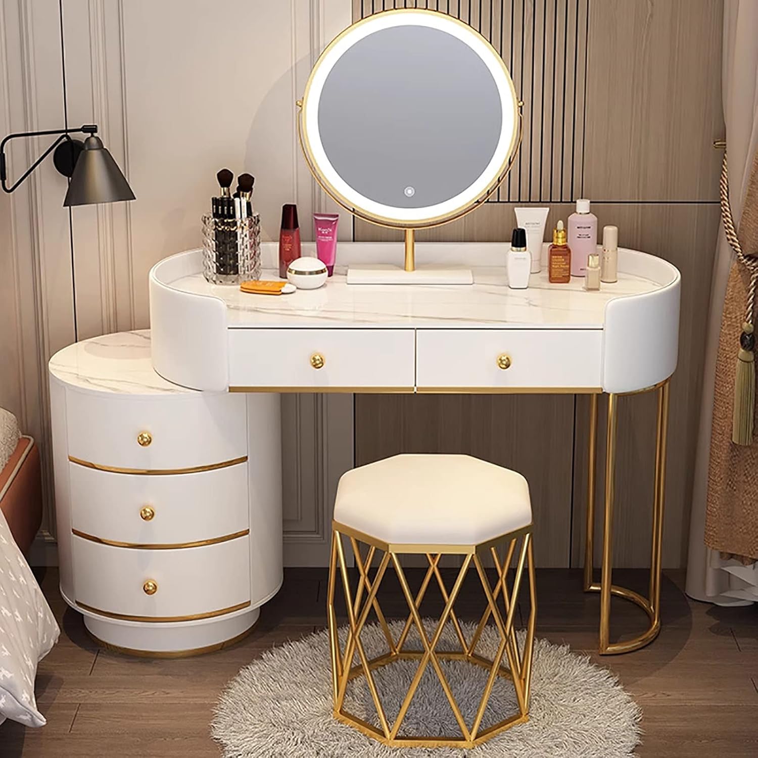 Amazon.com: Vanity Table Set with Lighted Mirror, Makeup Vanity with ...