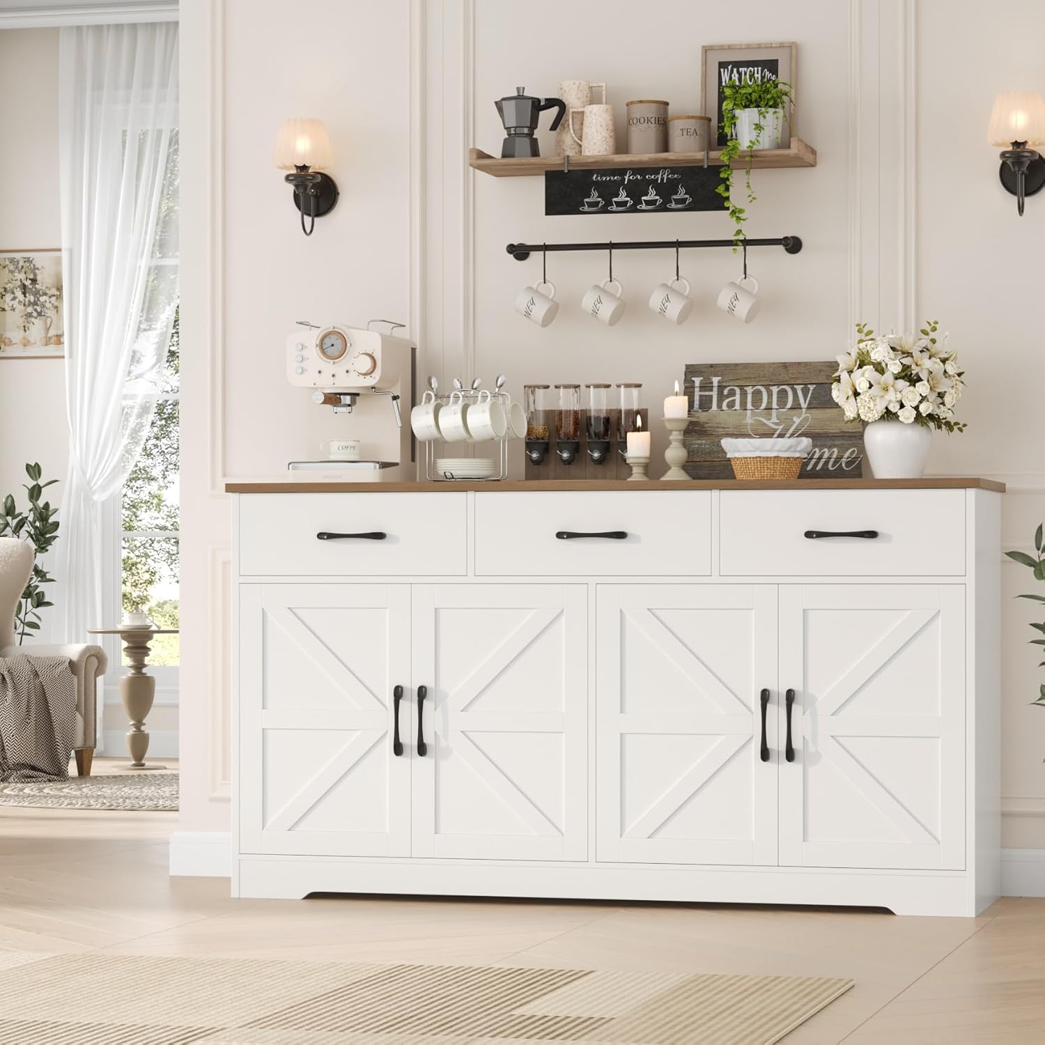 Amazon.com - HOSTACK 59" Large Buffet Cabinet with Storage, Farmhouse ...