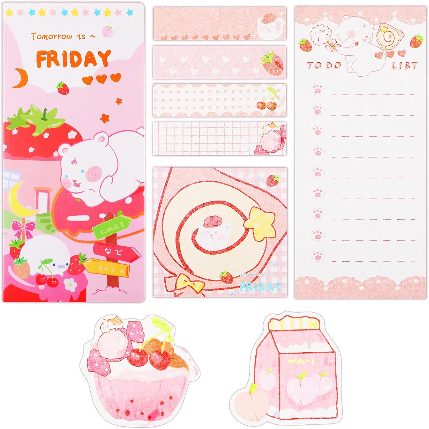 cobee Cute Self Stick Note Set, 240 Sheets Cartoon Sticky Notes Memo ...