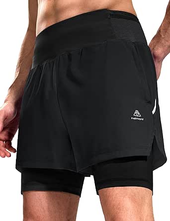 Amazon.com: Haimont Men's 2 in 1 Running Shorts with Zipper Pockets ...