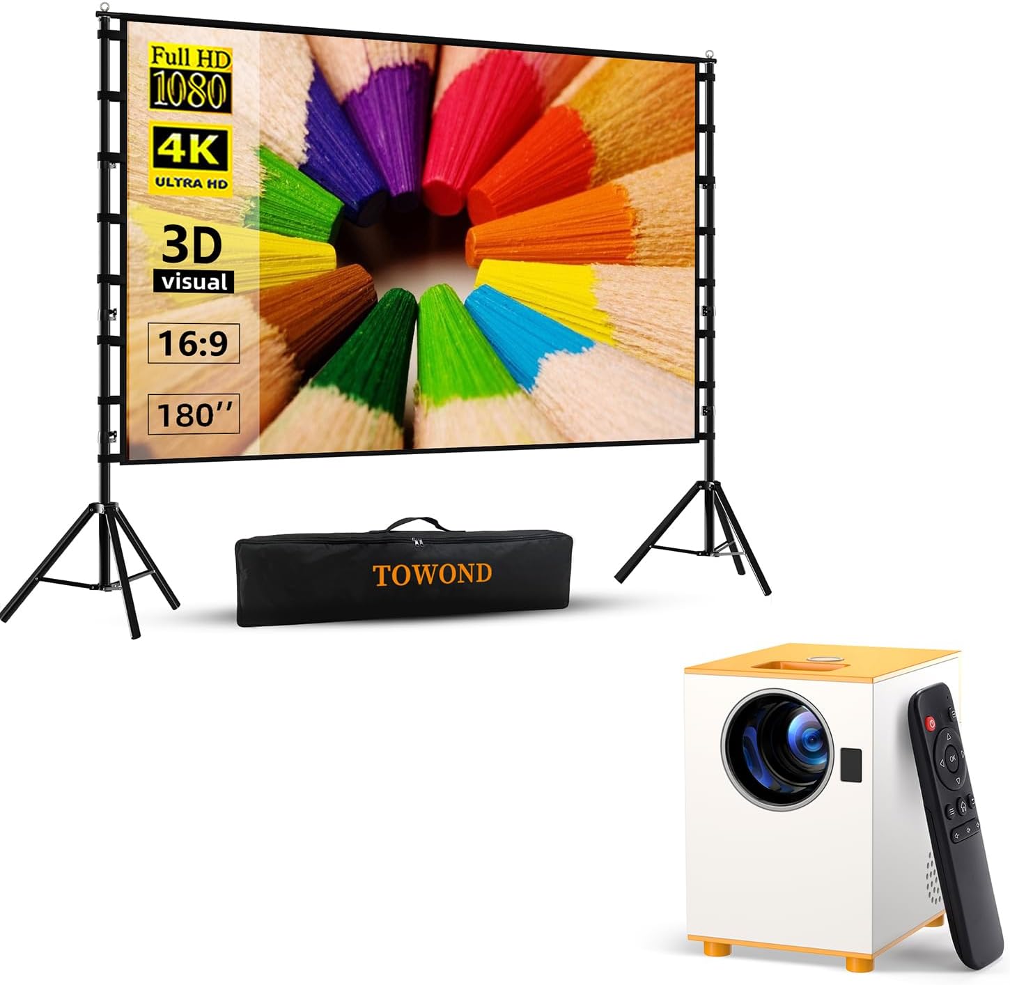 Amazon.com: Projector and Projector Screen TOWOND Mini Projector 1080P ...