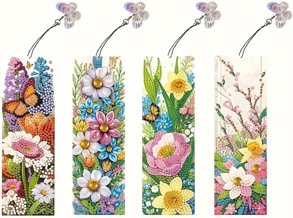 Amazon.com: plzzree Diamond Art Bookmarks 4pcs: Acrylic Diamond ...