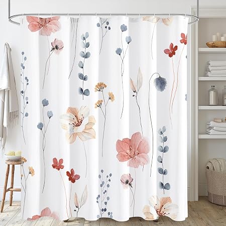 Amazon.com: Gibelle Watercolor Floral Shower Curtain, Coral Beige ...