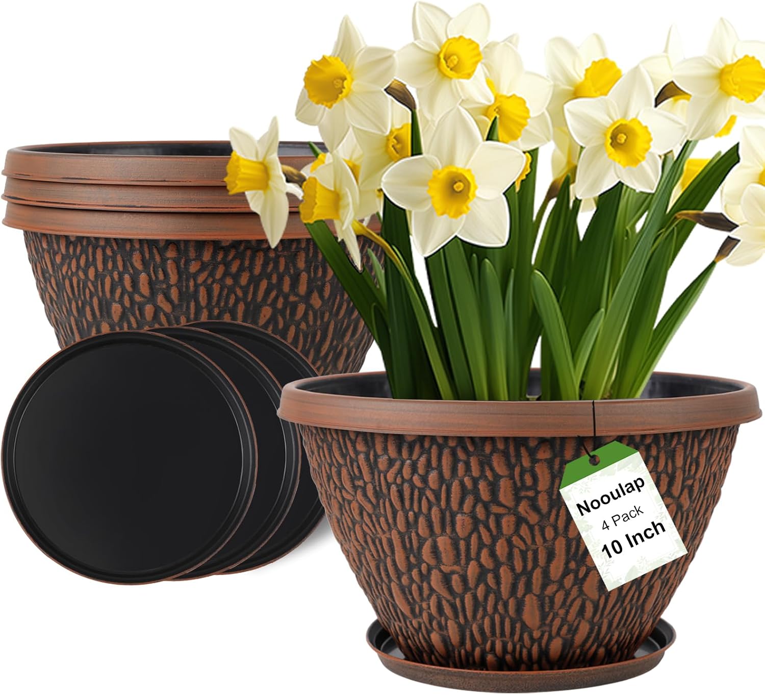 Amazon.com : Nooulap 4 Pack 10 Inch Plant Pot, Plastic Flower Pots ...