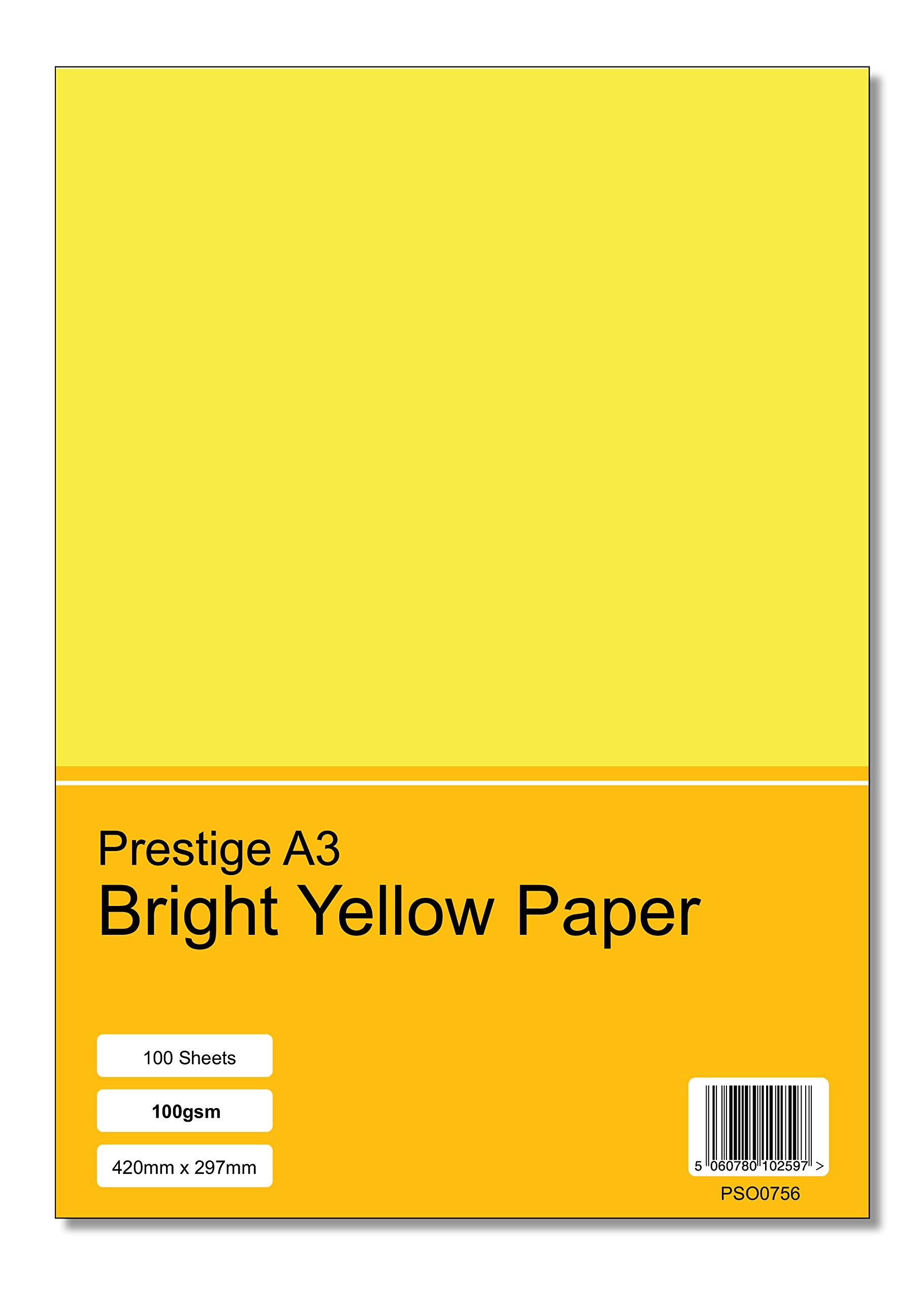 Prestige A3 Bright Yellow 100gsm Paper x 100 Sheets per Pack : Amazon ...