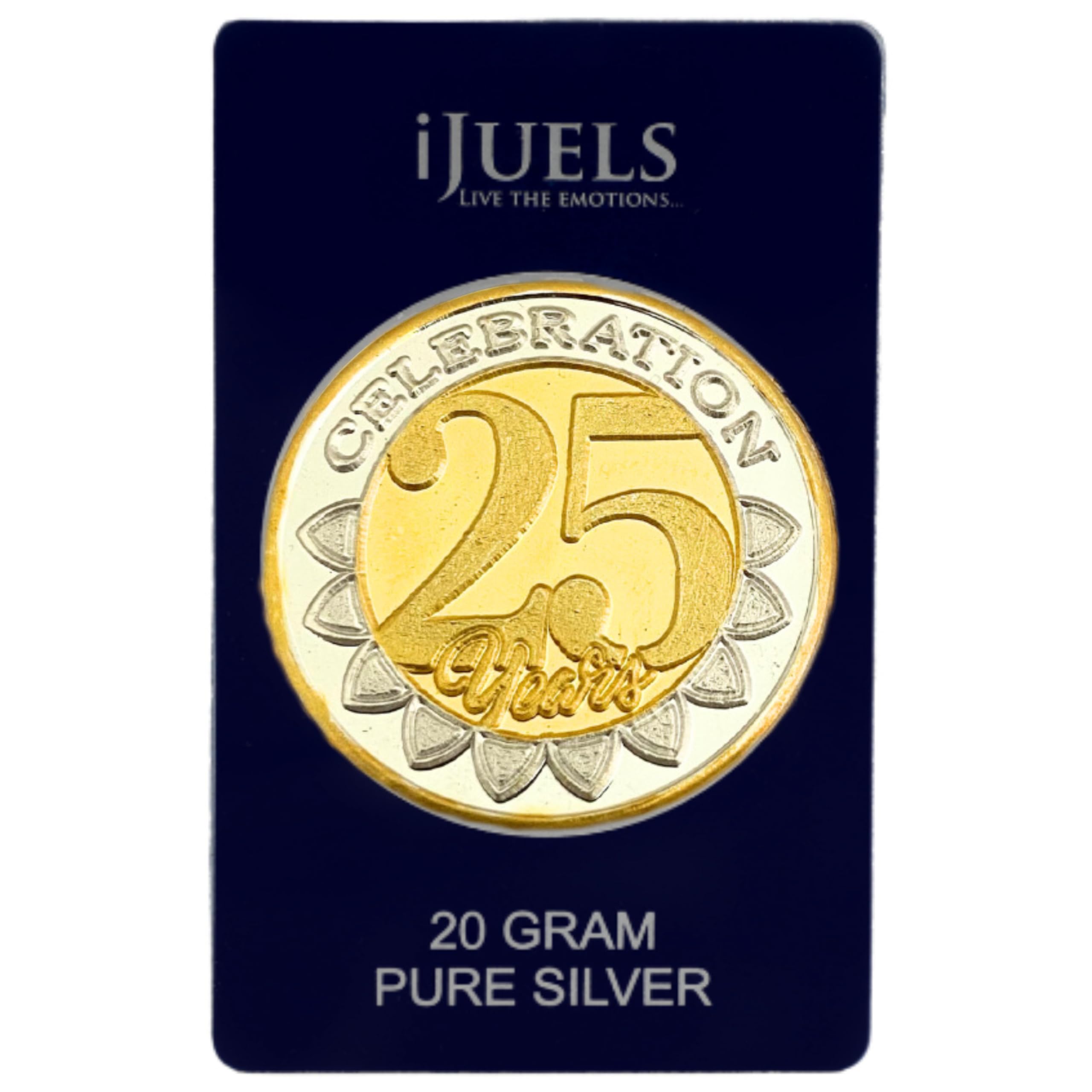 iJuels 999 Fine silver 25th anniversary 20 Grams Silver Coins For Gifts ...