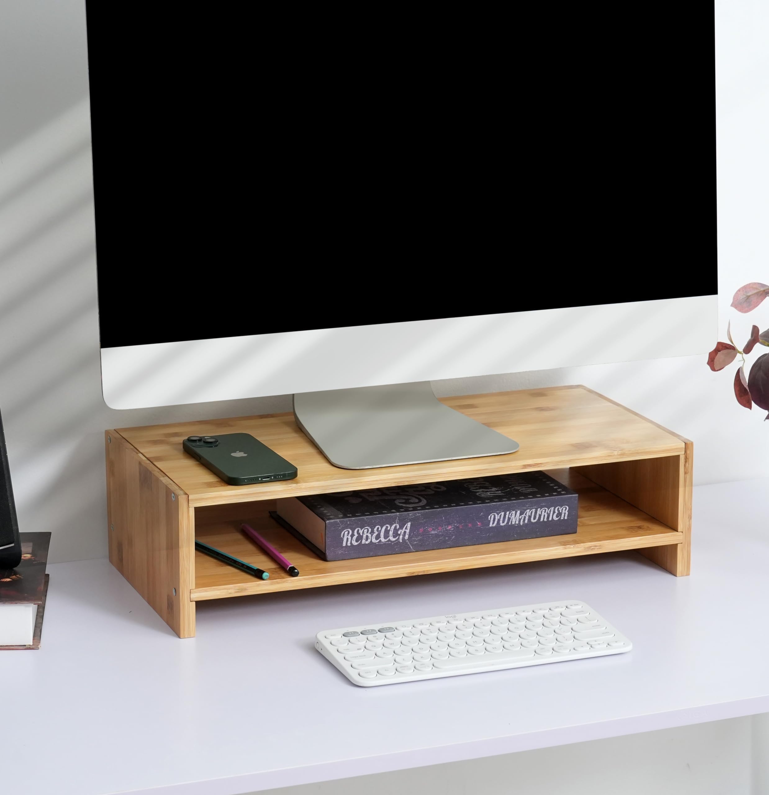 SimpleHouseware Monitor Stand Riser with Drawer and 2 Side Desk ...