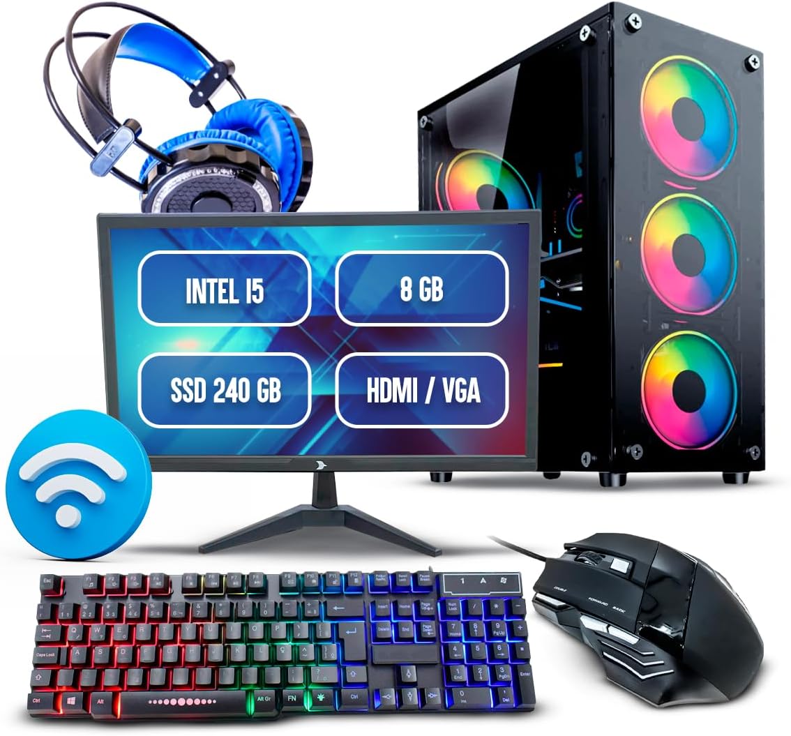 Pc Gamer Cpu Completo I5 8gb Ssd 240gb Monitor 19 Kit Gamer : Amazon ...