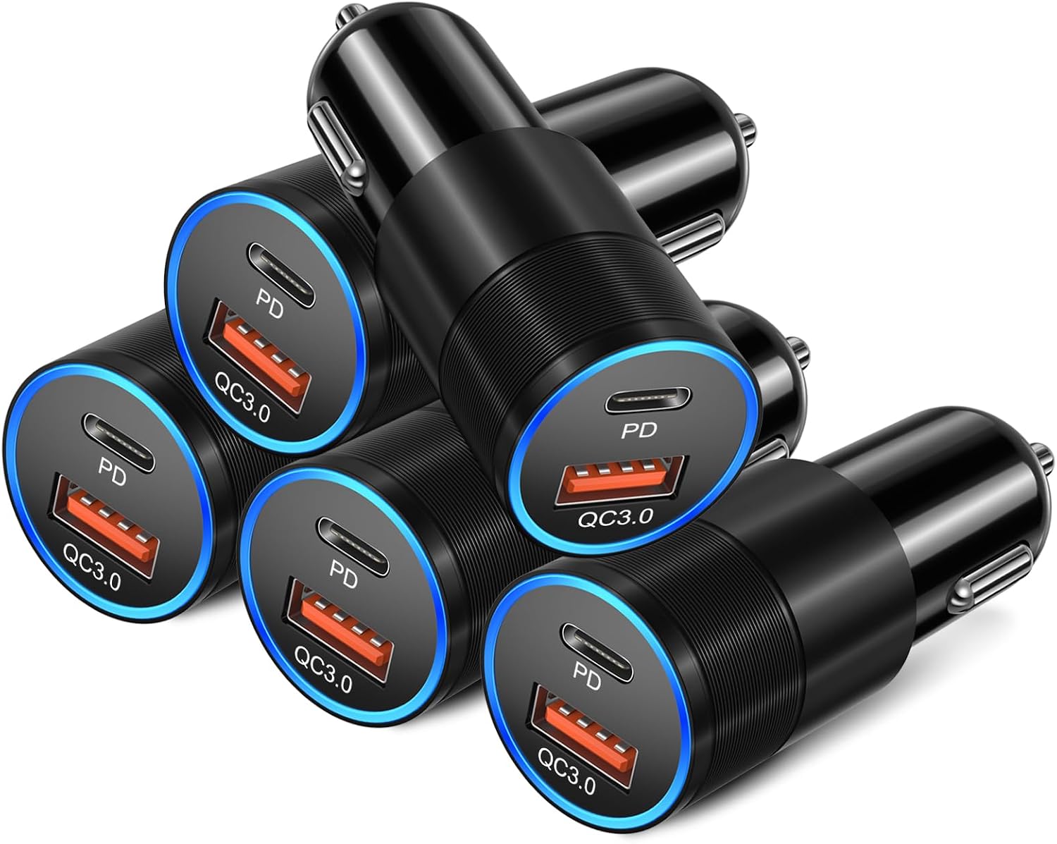Amazon.com: USB C Car Charger 5 Pack, Bangfun 36W Dual 12V USB C & USB ...