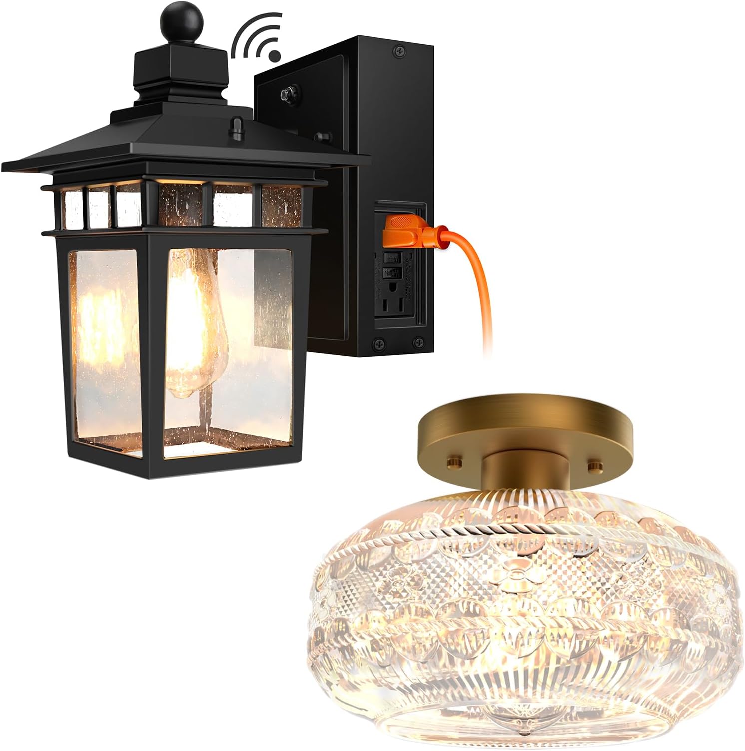 APOTO Dusk to Dawn Outdoor Porch Lights with GFCI Outlet, Gold ...