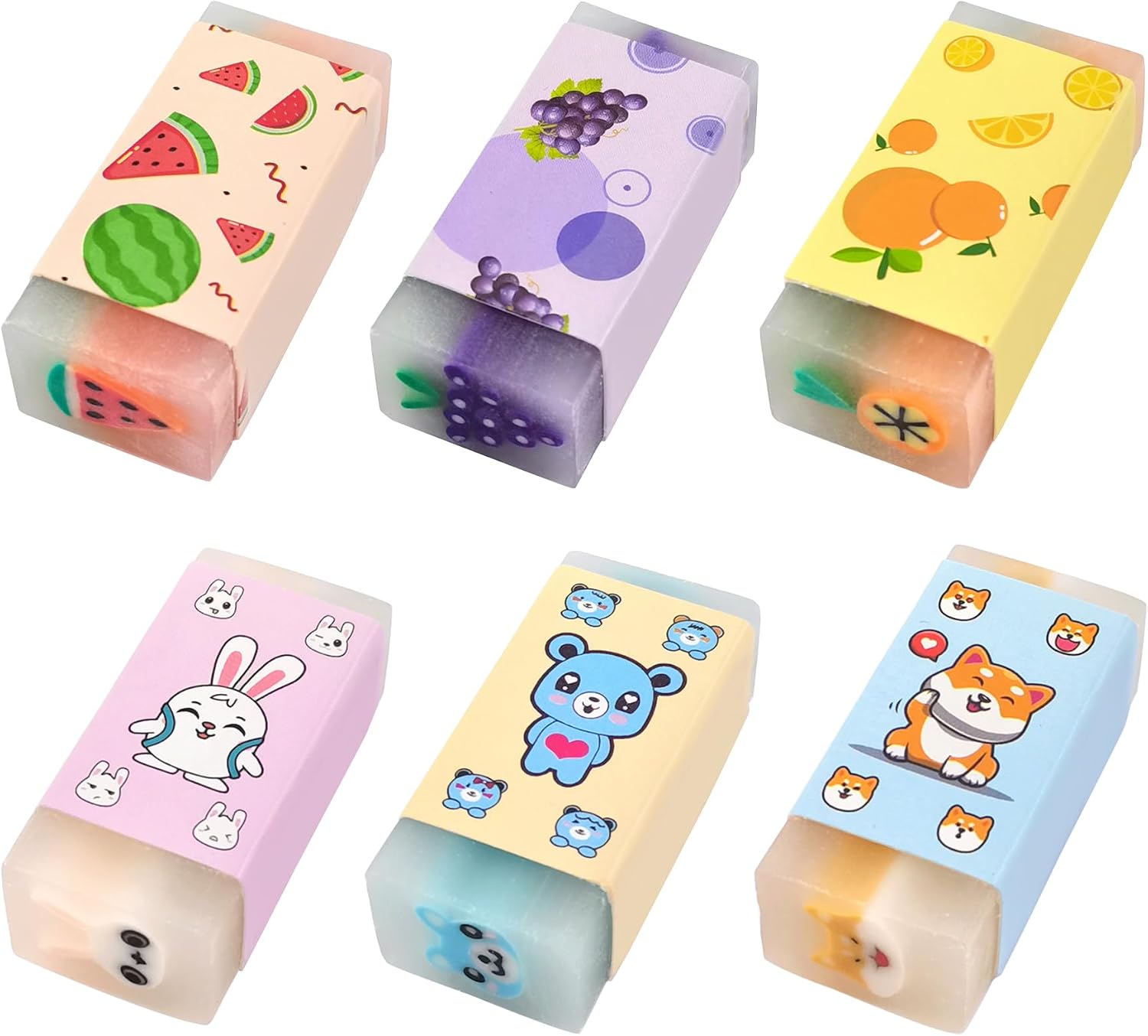 Amazon.com: Quacc 6 PCS Novelty Pencil Eraser Cute Fruit & Animal ...