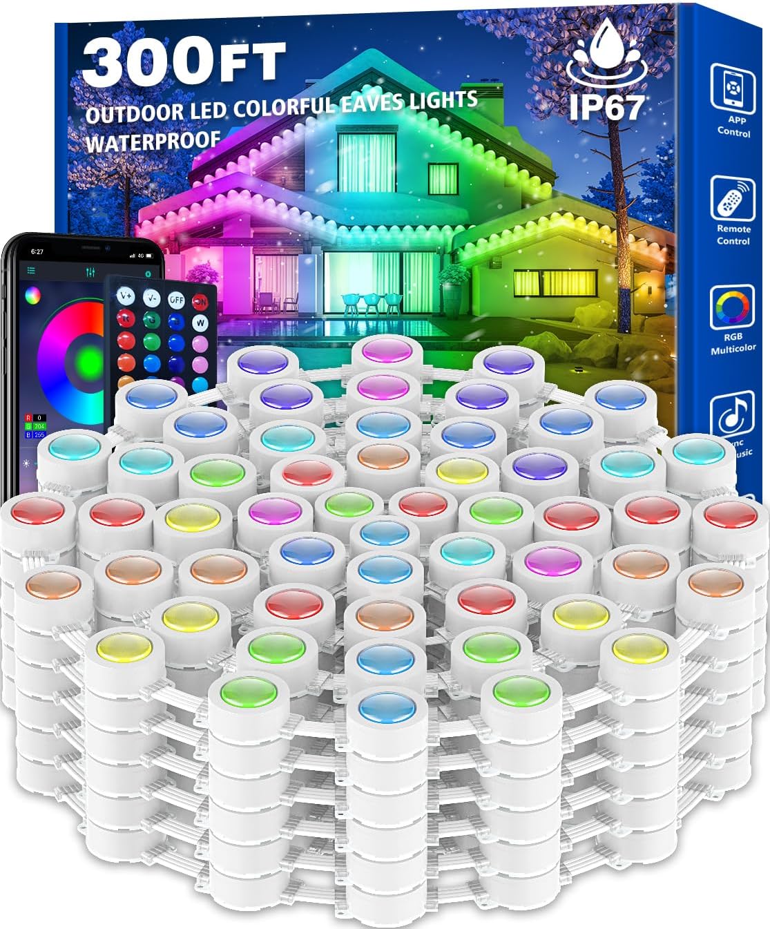 300FT RGB Eaves Lights with App ControlRemote,Permanent Outdoor Lights ...