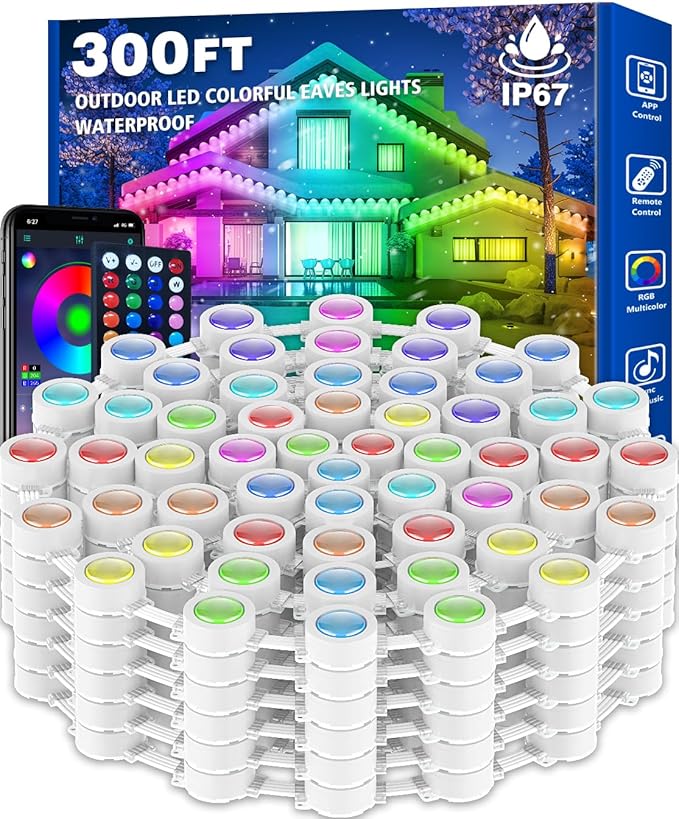 300FT RGB Eaves Lights with App ControlRemote,Permanent Outdoor Lights ...