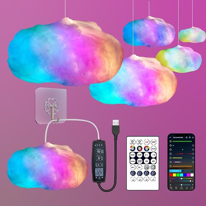 Lichaser RGB Cloud Led Lights with 2.4G Remote and Bluetooth APP ...
