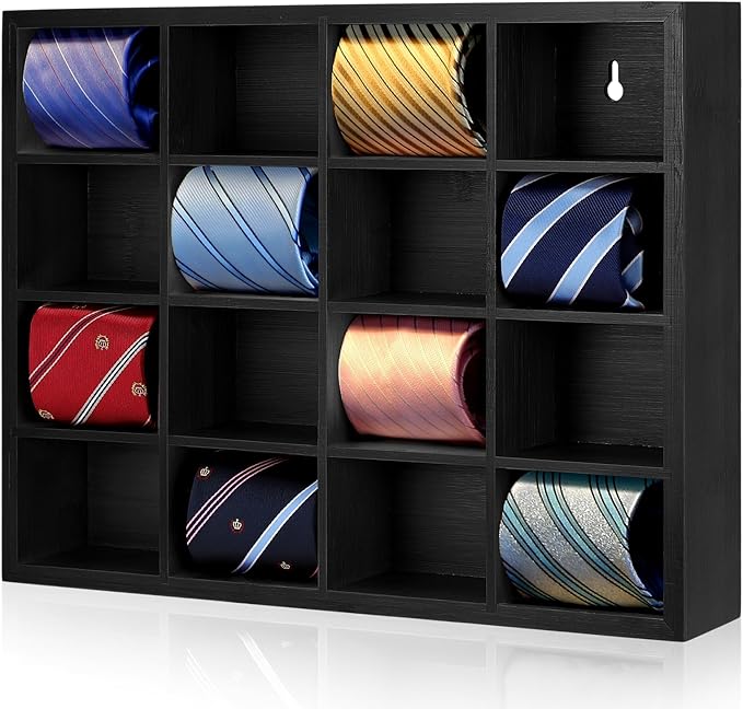 Amazon.com: Wesiti Tie Box Organizer Wall Mounted Tie Rack with 16 ...