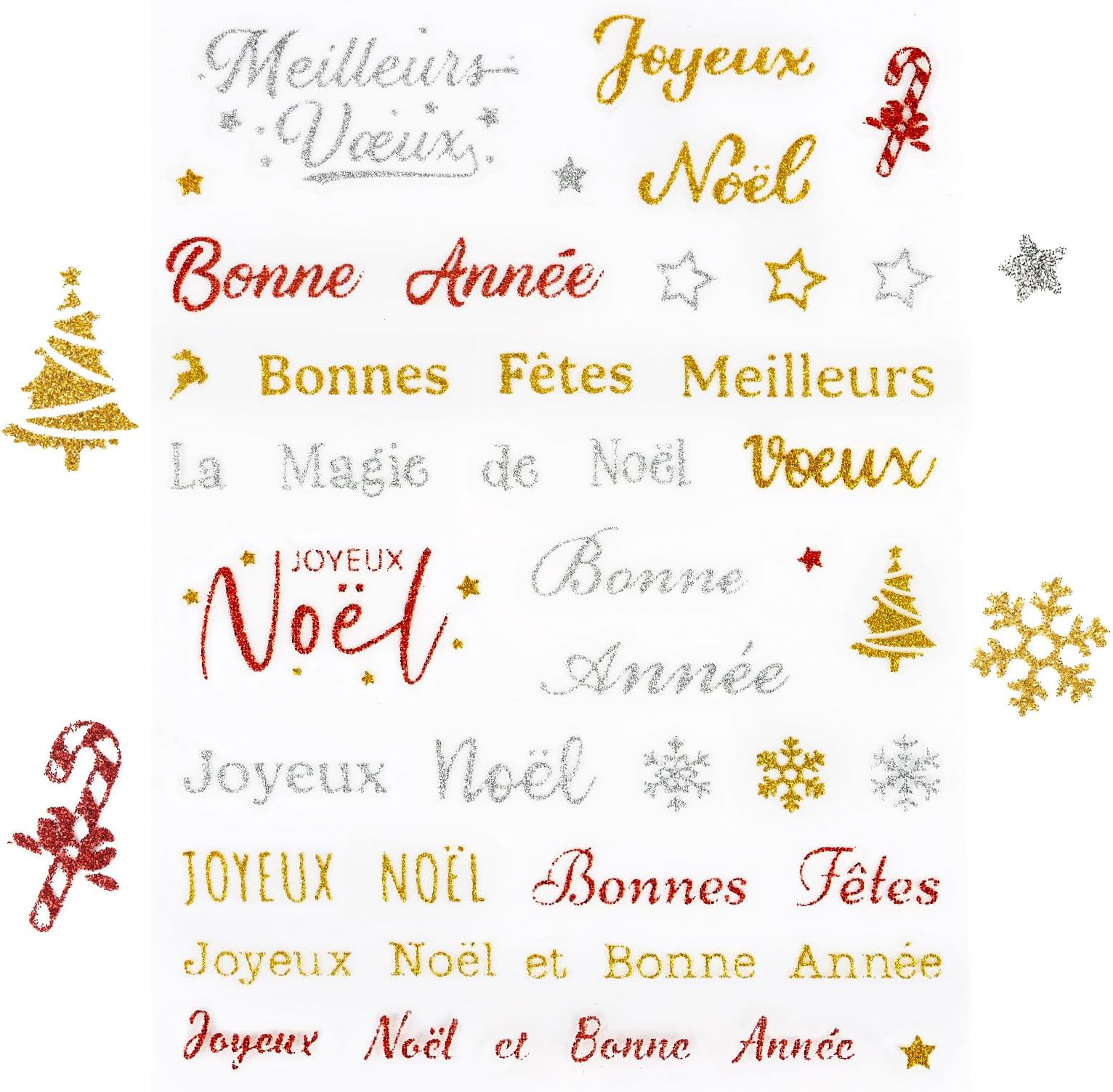 5Feuilles 225Pcs Autocollant Noël Sticker Francais Joyeux Noël Motif ...