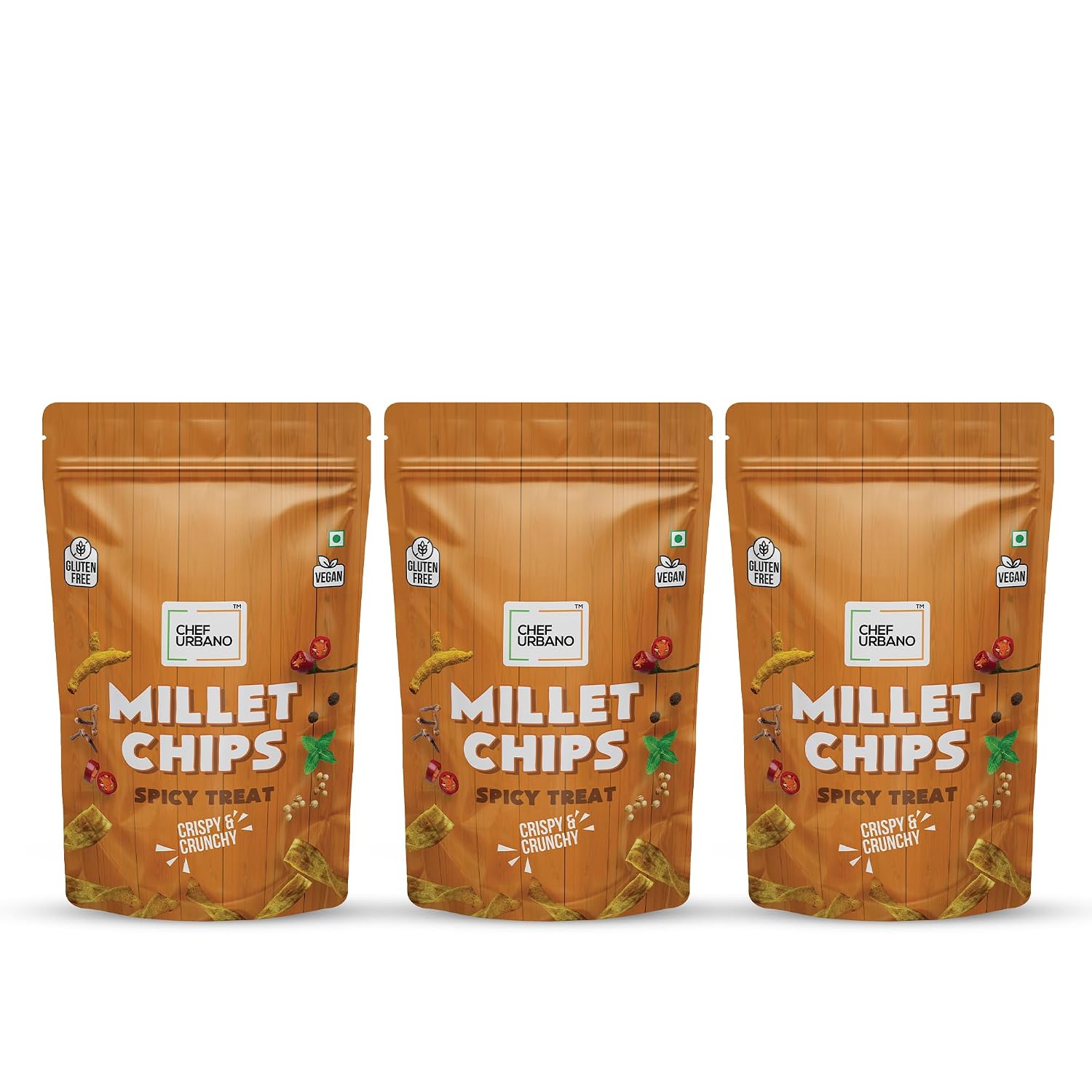 Chef Urbano Millet Chips Spicy Treat 85g Pack of 3 | Gluten Free ...