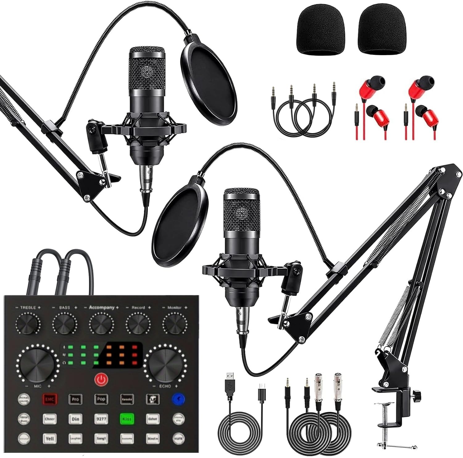 Amazon.com: Podcast Equipment Bundle for 2, DJ Mixer with Voice Changer ...