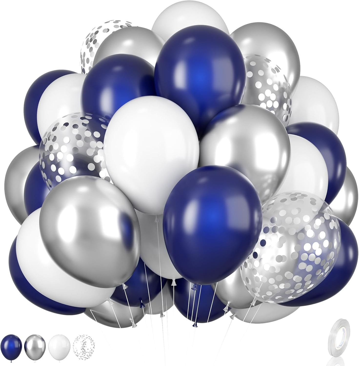 Ballons bleu marine et argent, 12 pouces, confettis bleu marine et ...