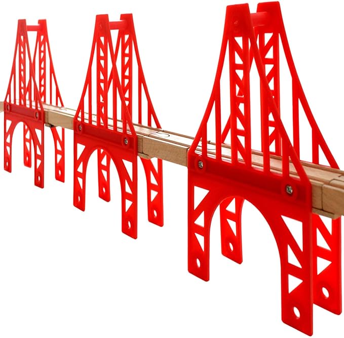 Amazon.com: Wooden Train Bridges, 3 Suspension Bridge, Wooden Train ...