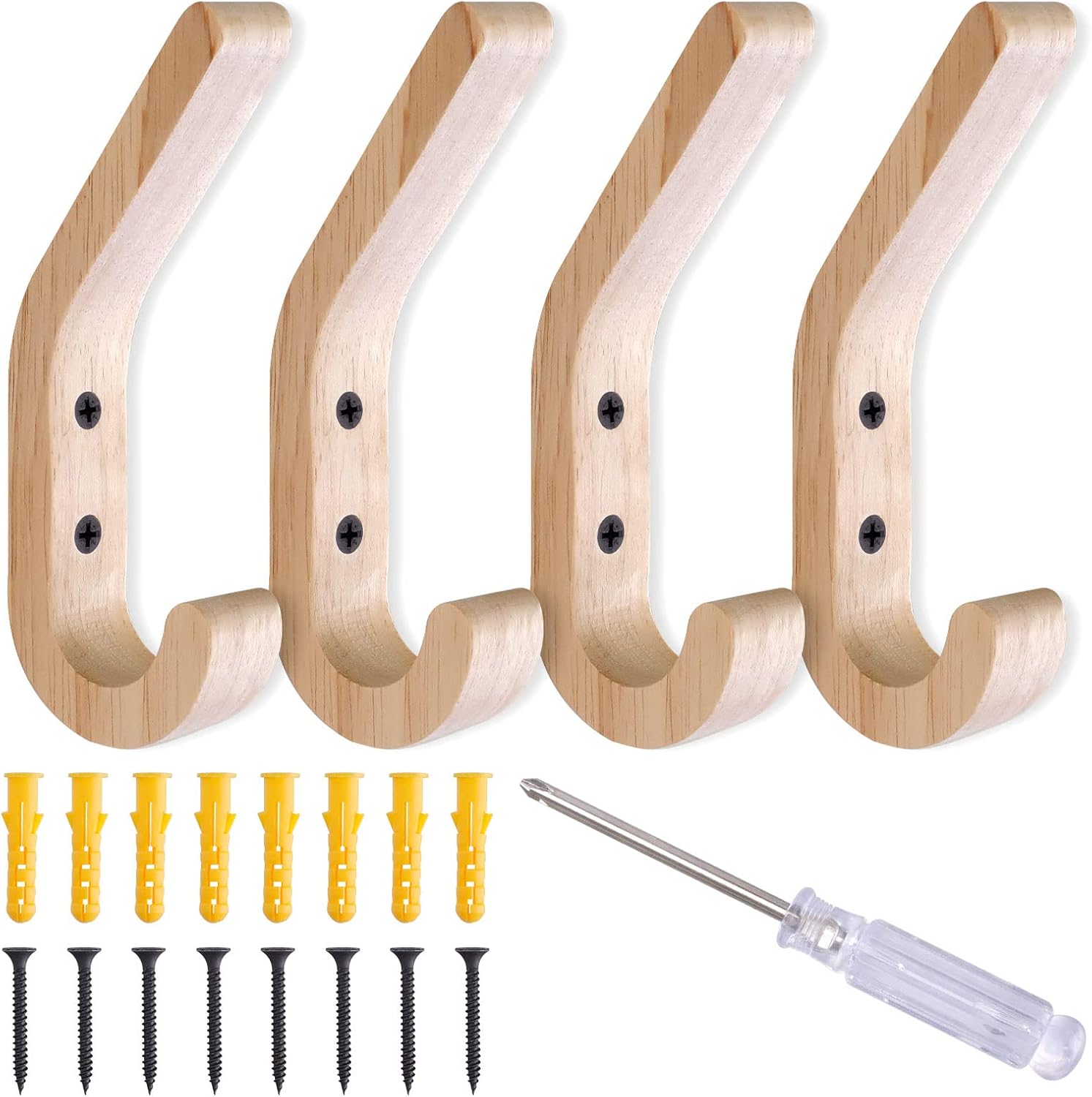 Amazon.com: MOAMUN 4PC Wooden Coat Hooks, Natural Oak Wood Hooks, Heavy ...