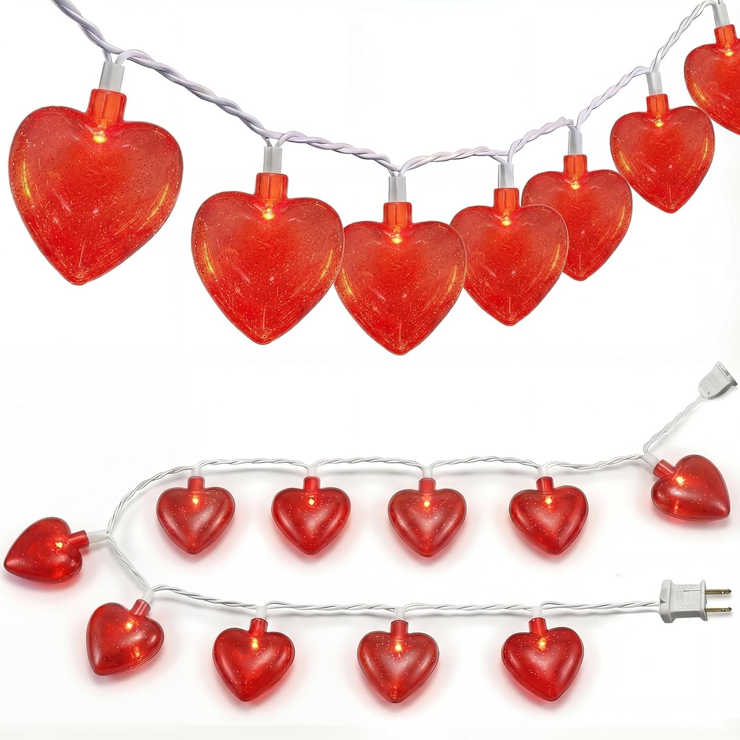 SUNSGNE Red Heart String Lights Valentines Lights, 8.5FT Plug in Fairy ...