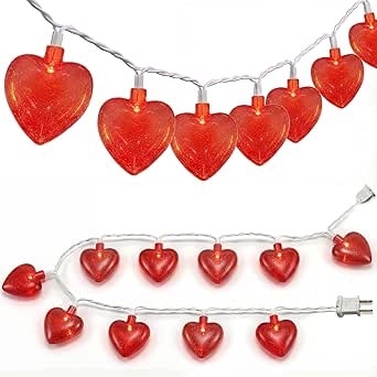 SUNSGNE Red Heart String Lights Valentines Lights, 8.5FT Plug in Fairy ...