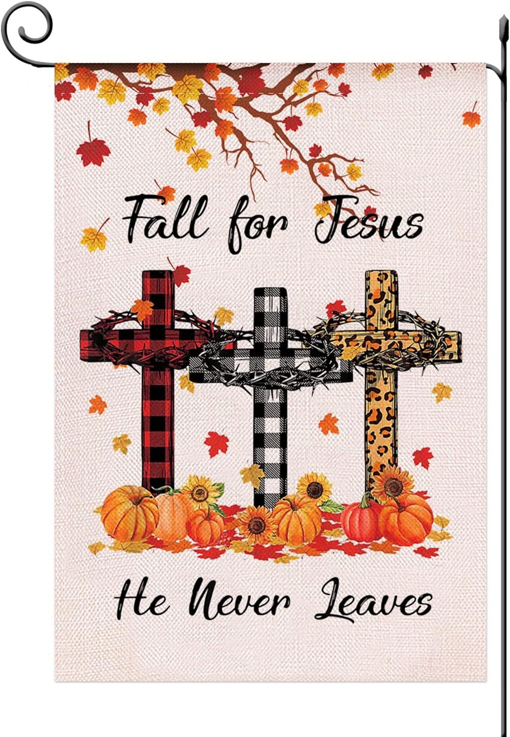 Amazon.com : Fall For Jesus Garden Flag He Never Leaves Cross Pumpkins ...