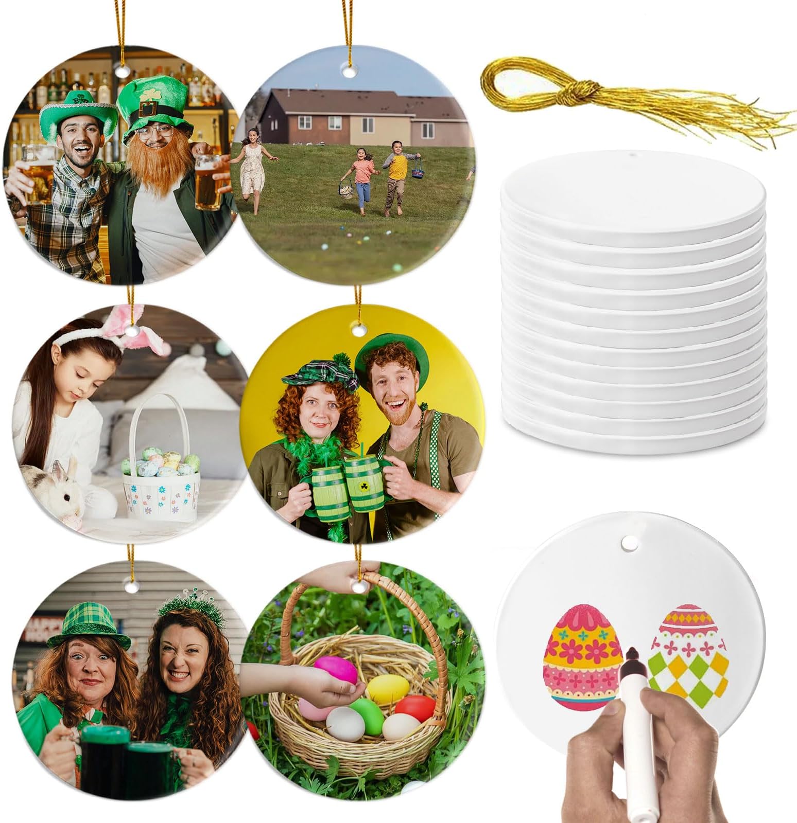 Amazon.com: Sublimation Ornament Blanks, 3" White Ceramic Ornaments DIY ...