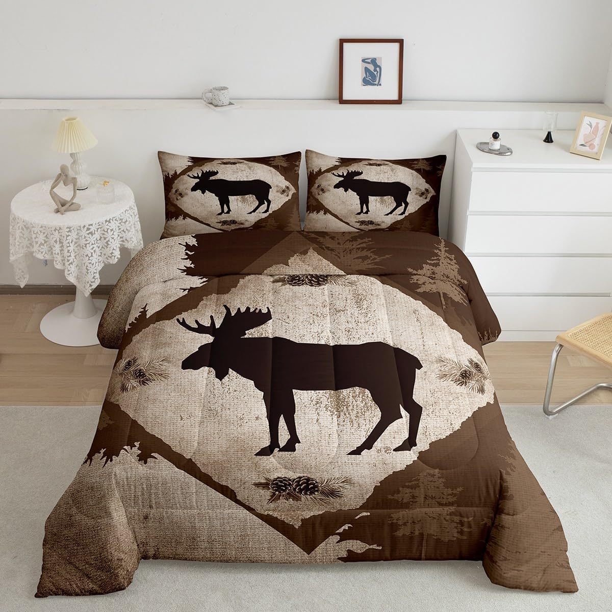 Amazon.com: Homewish Moose Lodge Comforter Set Vintage Brown Plaid ...