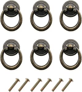 HJGarden 6pcs Dresser Drawers Pull Knobs Drawer Drop Ring Pull Handle with Mounting Screws ...