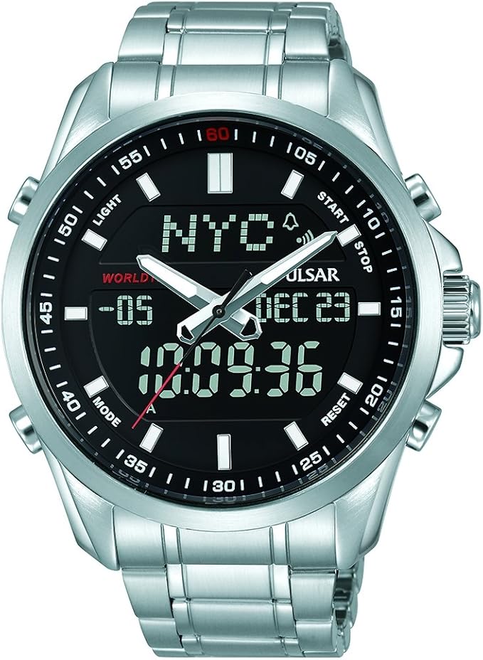 Pulsar Digital Chronograph Dual Display Stainless Steel Bracelet Gents ...