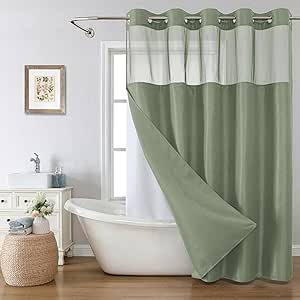Amazon.com: eachope Extra Long No Hook Shower Curtain with Snap-in Fabric Liner Set,Sage Green ...