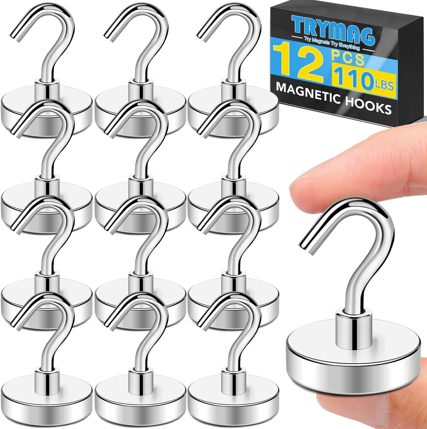 Amazon.com: TRYMAG 12 Pack Strong Magnetic Hooks Heavy Duty, 110Lbs ...