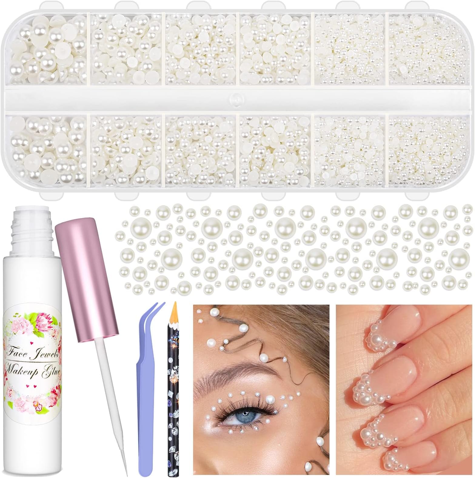 Amazon.com: Nail Half Pearls for Crafts Nails Art, 2800pcs Mixd Sizes ...