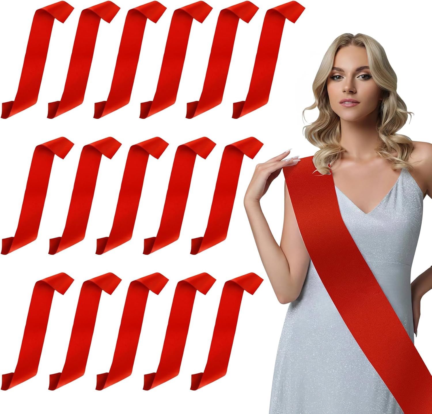 Amazon.com: Sash, Blank Birthday Satin 16pcs Red Bride Miss Americana ...