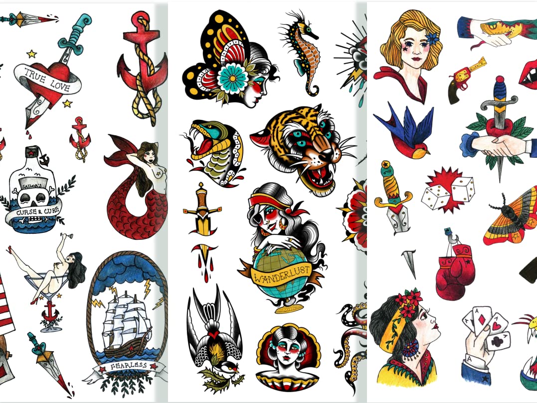Abziehtattoo-Set von Tatsy | 3-in-1-Set: Sailor, Vintage, Oldschool ...