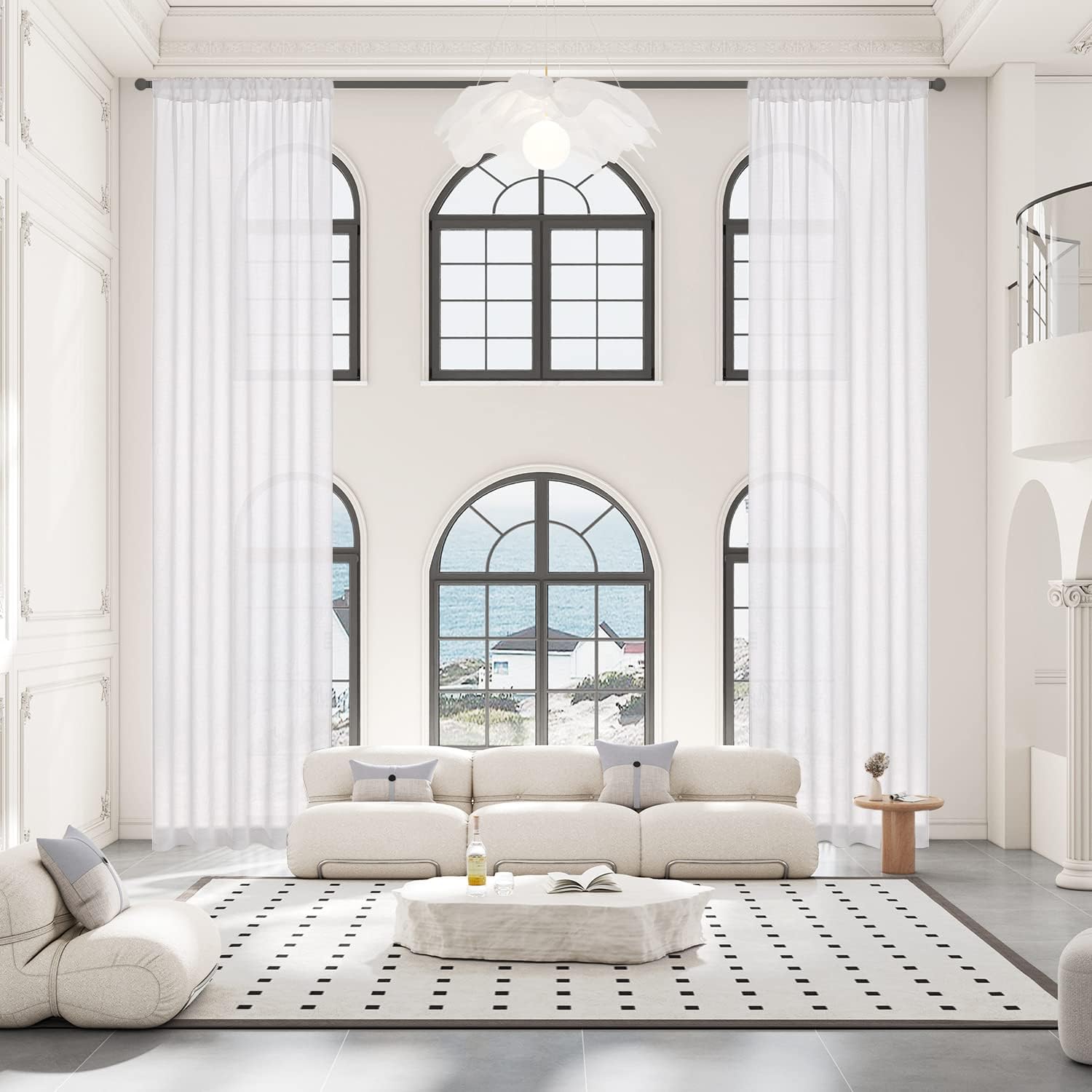 Amazon.com: Sanceor Extra Long Natural Sheer Curtain,18ft Length ...