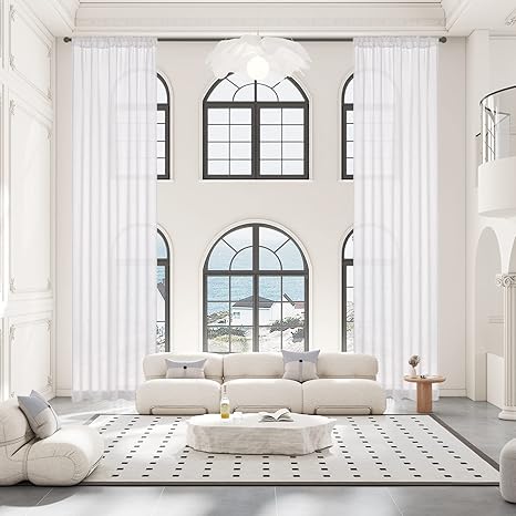 Amazon.com: Sanceor Extra Long White Sheer Voile Curtain with a Tieback ...
