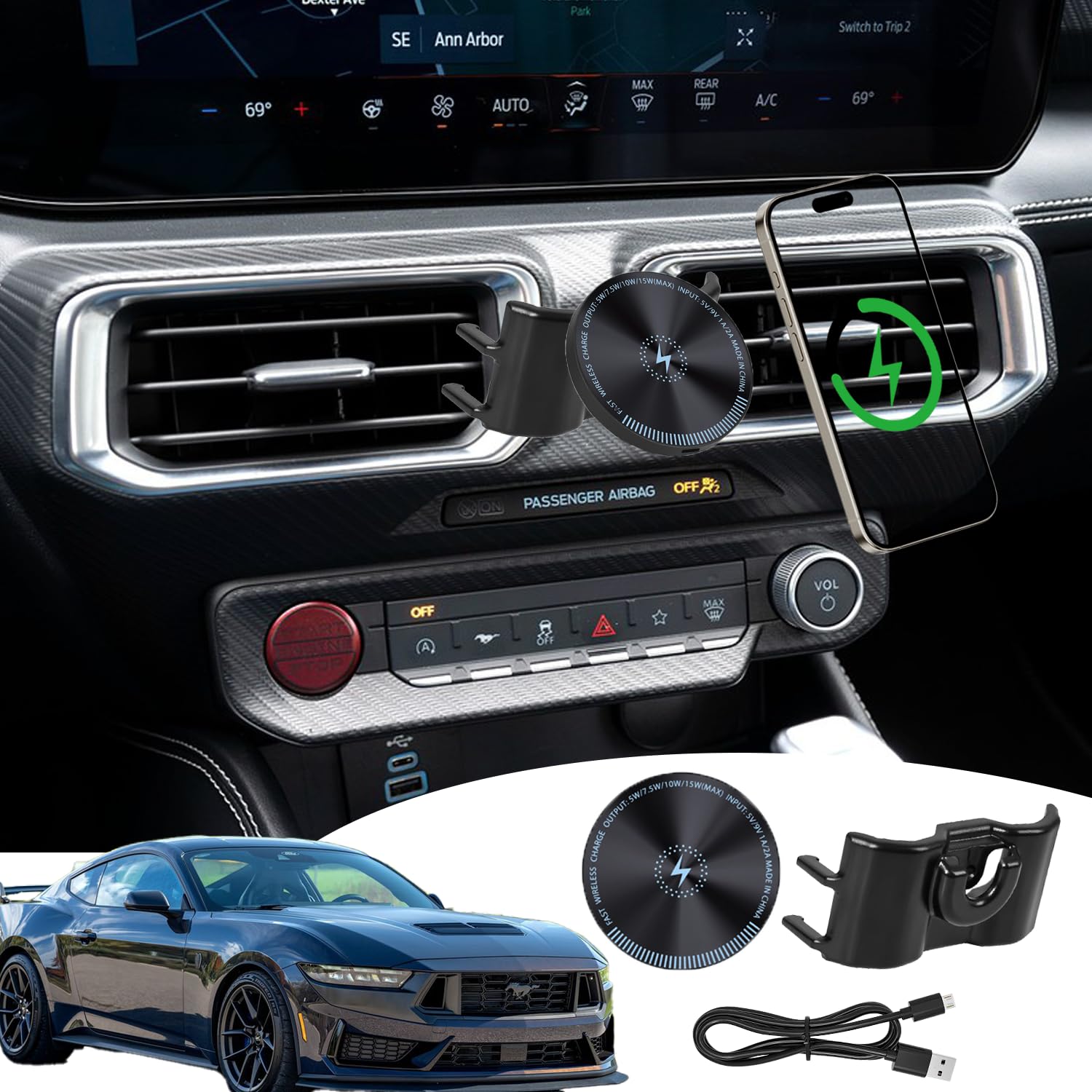 Amazon.com: wincar for Ford Mustang Phone Mount 15W Magnetic Fast ...