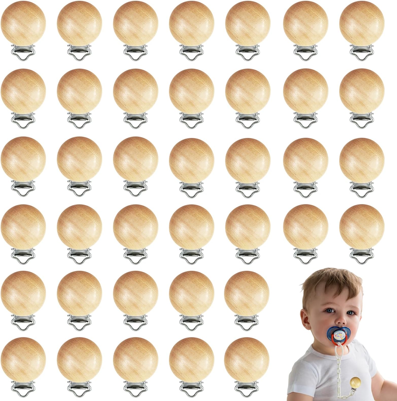 Amazon.com : 38 Pieces Wood Pacifier Clips Baby Teething Grasping Toy ...