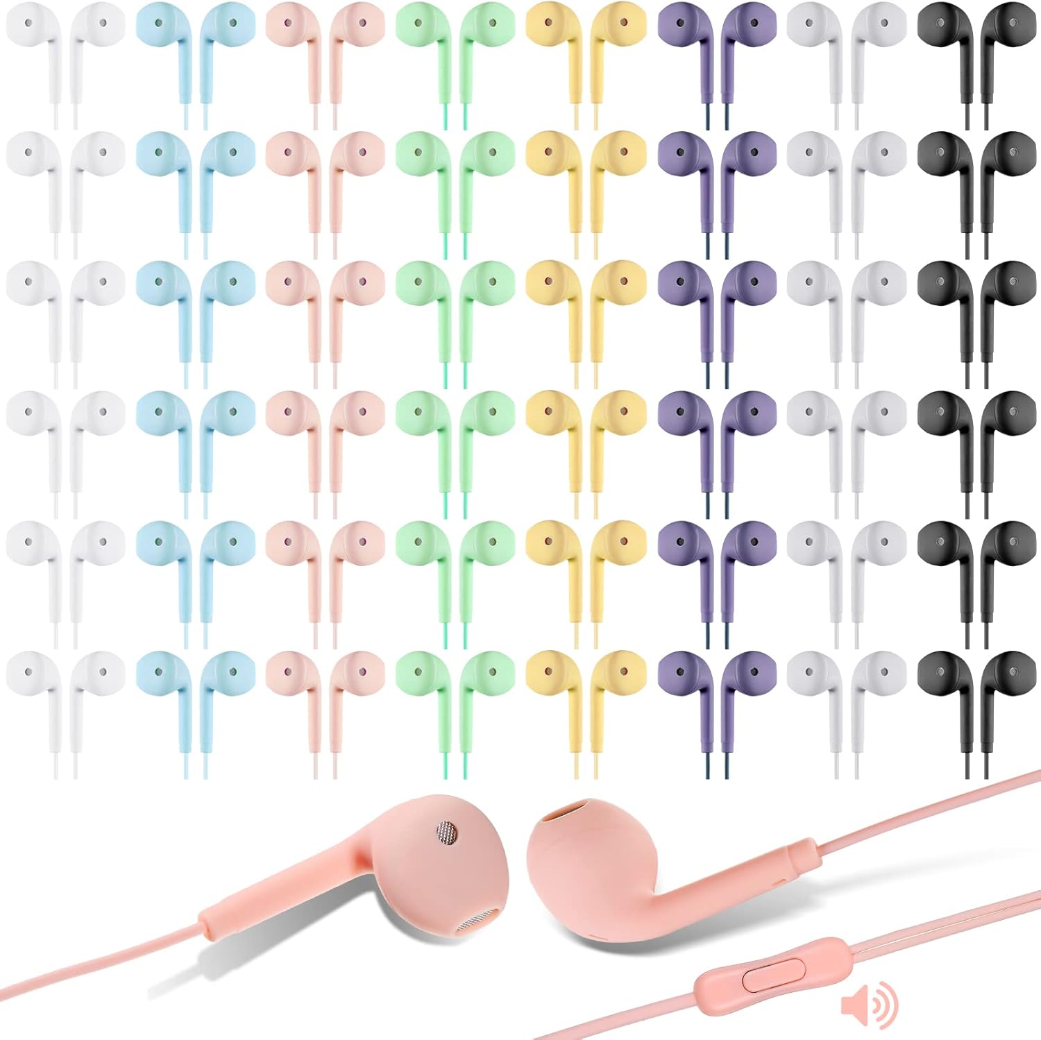 Amazon.com: 100 Packs Headphones with Microphone Bulk Kids Ear Earbud ...